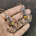 Tiger'S Eye Wire Wrapped Drop/Dangle Earrings Handcrafted Copper Gift 3 ...