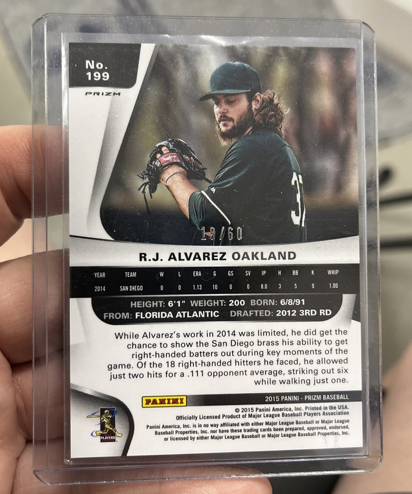 R.J. Alvarez 2015 Prizm Orange Refractor Rookie Card No. 199 Serial #19 ...