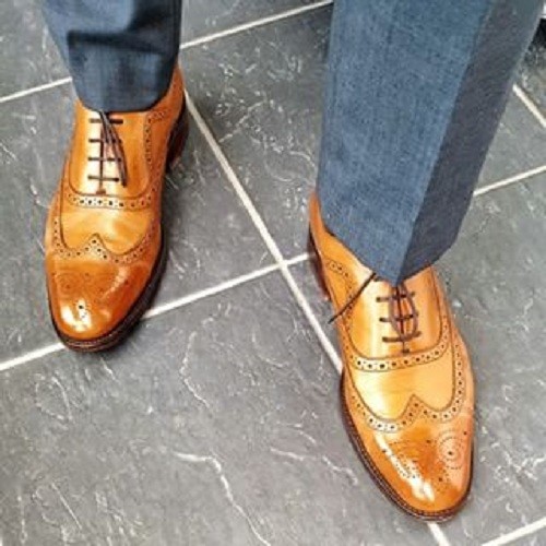 Handmade Mens Tan color Shoes, Men wingtip brogue formal shoes, Men ...