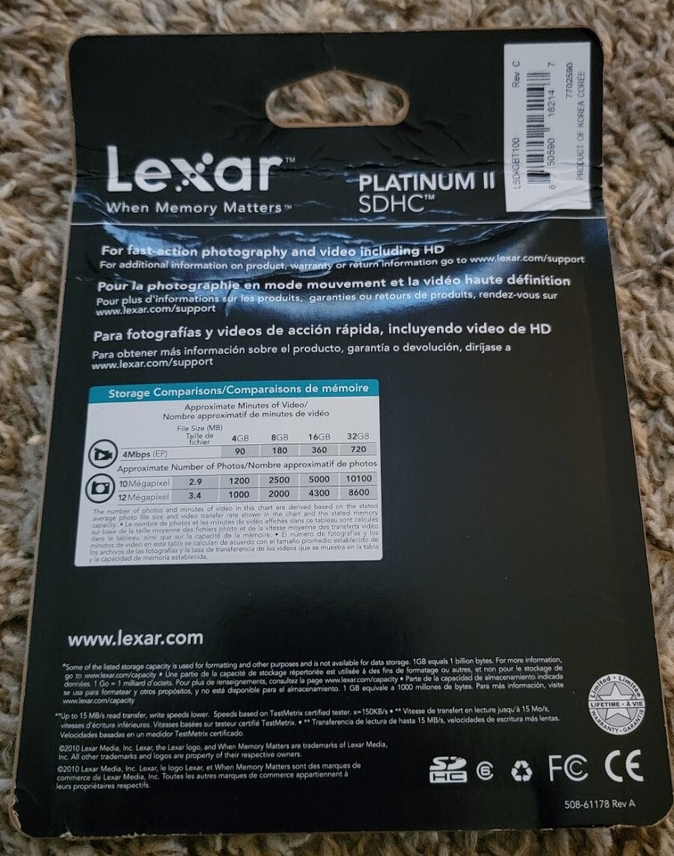 Lexar 4GB Platinum II SDHC Pro Duo Memory Stick, Mark 2 BRAND NEW ...