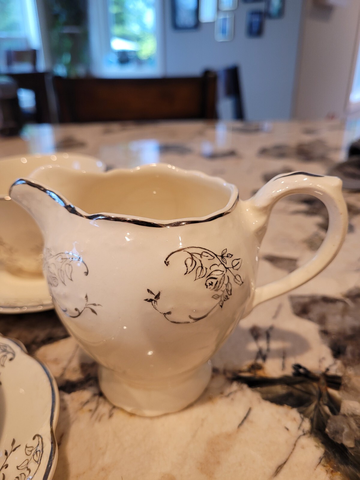 Taylor Smith Taylor china with silver inlays teacups and saucers, w ...