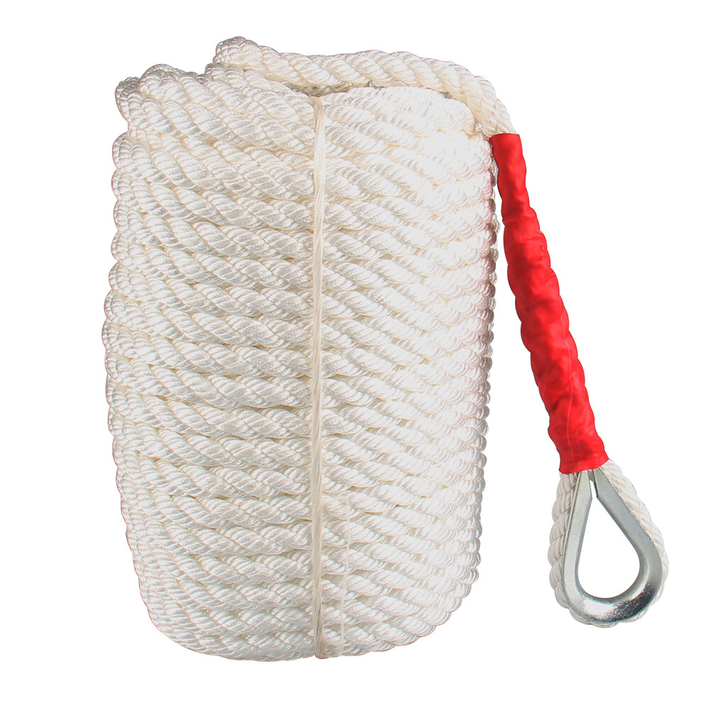 3/4" x 200' Twisted Three Strand Nylon Rope White Boat Line w/ Thimble ...