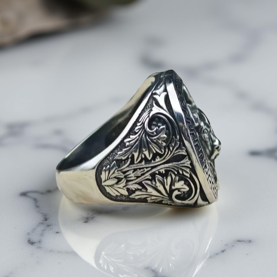 925 Sterling Silver Bull Signet Ring for Men Artisan Crafted Bold ...