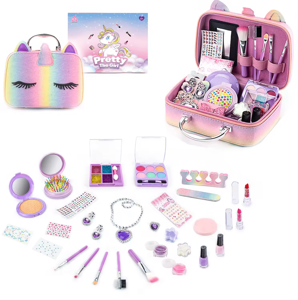 Girls Pretend Makeup Toy Set Safe Non-Toxic Fake Make Up Set Cosmetic ...