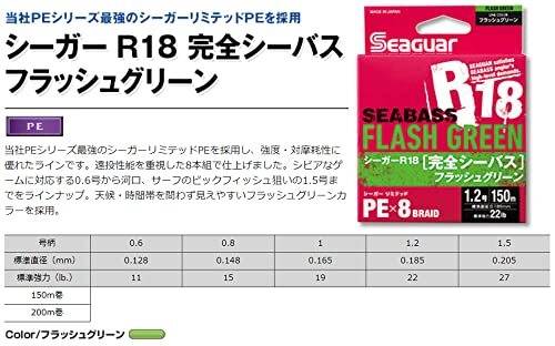 Seaguar R18 Perfect Sea Bass Flash Green No 0.8 15lb 200m | eBay