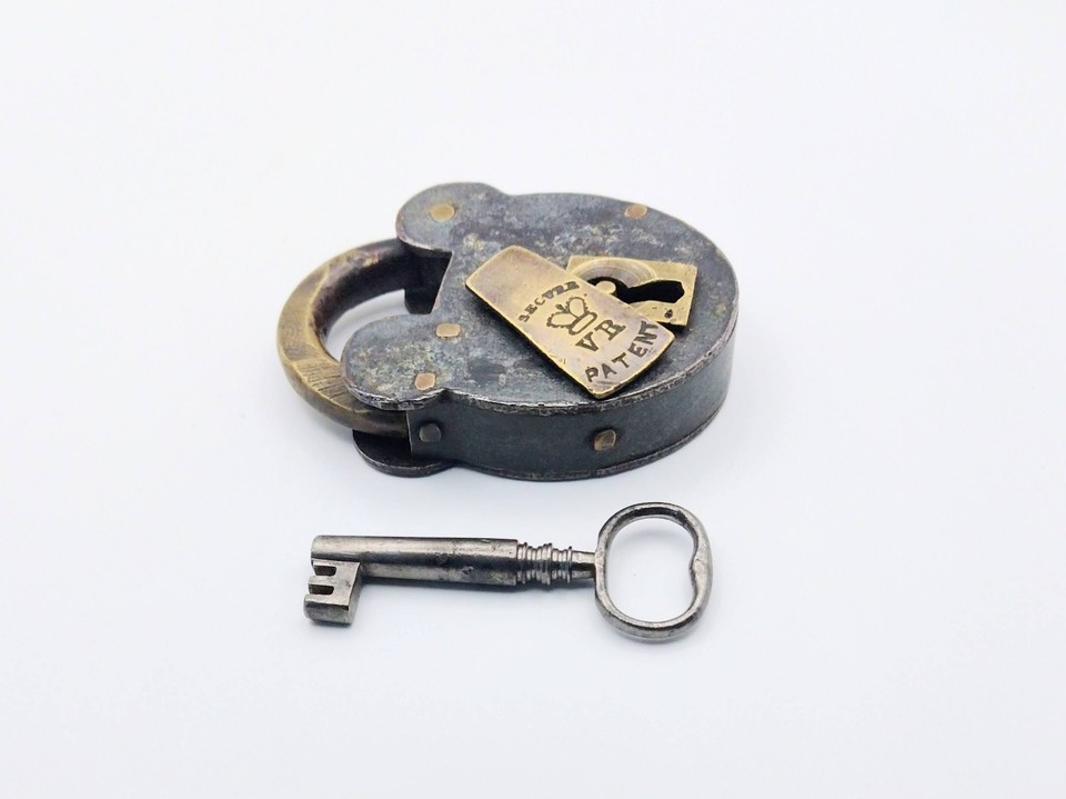 Antique Victorian Secure Patent Padlock and Key Marked with Crown & V C ...