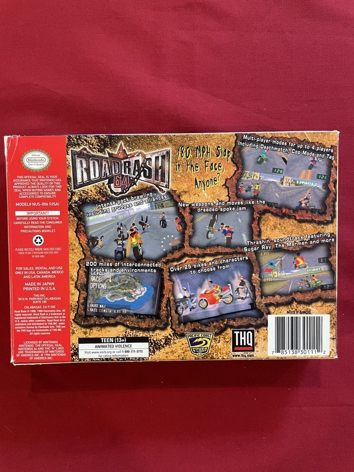 ROAD RASH 64 Nintendo 64 CIB - Complete In Box w/ RARE Poster! N64 Game ...