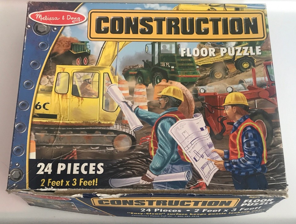 Melissa & Doug CONSTRUCTION Floor Puzzle - 24 Jumbo Pieces Puzzle GUC ...