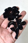 Antique 1890's VICTORIAN black silk thread single flower lace applique ...