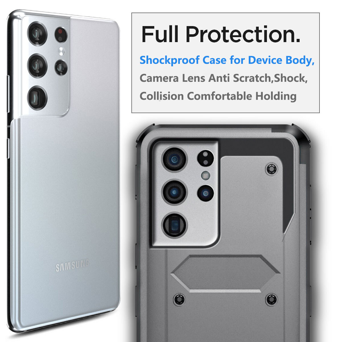 Hybrid Rugged Hard Protective Phone Case Cover + Tempered Glass Screen ...