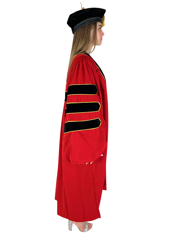 Red Doctoral Gown w/Gold Piping & Tam for University Professors and ...