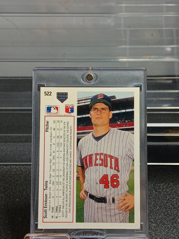 SCOTT ERICKSON autographed 1990 Upper Deck Baseball Card. Minnesota ...