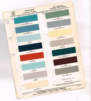 1962 Mercury exterior COLOR CHIP SAMPLE PAINT CHART Brochure | eBay UK