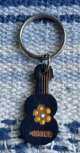 Vintage Mexico Black Leather Guitar Ukulele Keychain Keyring Red Green ...
