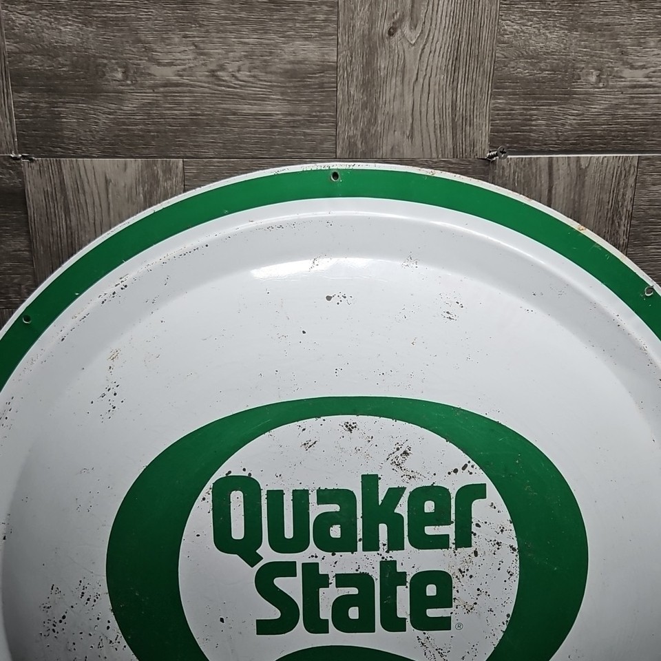 Vtg Quaker State Motor Oil Gas Station Advertising Bubble Button Tin ...
