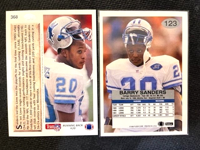 Barry Sanders 1992 Upper Deck Team MVP & 1992 Fleer Football - Lions | eBay