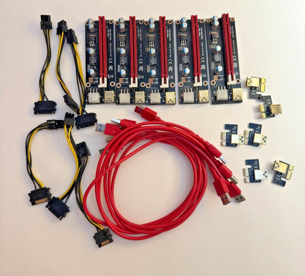 5 Pack PCIe Riser, Dual Chip PCI-Express GPU Riser,16X to 1X Powered ...