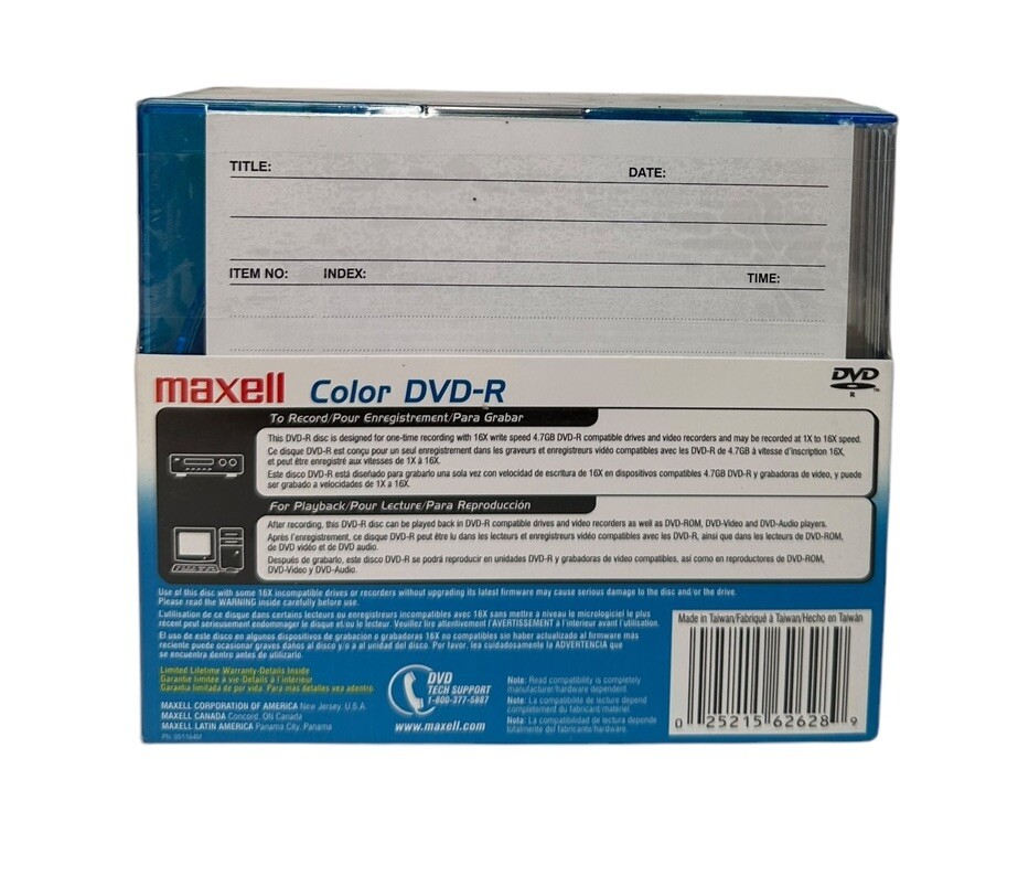 MAXELL COLOR DVD-R 10 PACK 4.7GB 120 MIN BRAND NEW FACTORY SEALED FREE ...