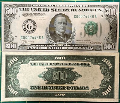 Reproduction 1934 $500 Bill Federal Reserve Note Currency Copy USA Read ...