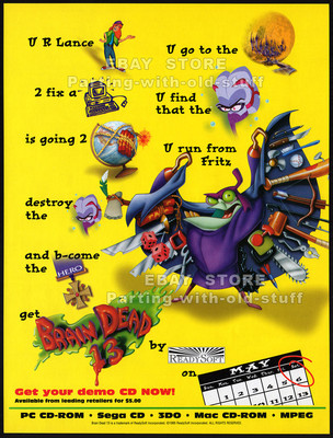 BRAIN DEAD 13__Original 1995 print AD / game promo__PC__Sega CD__3DO__ReadySoft | eBay