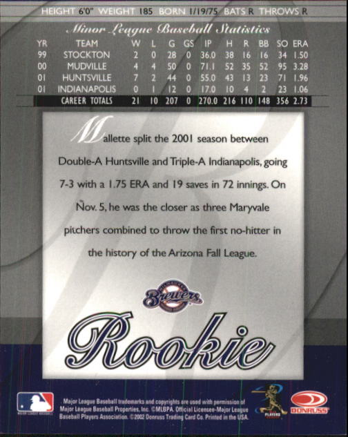 2002 Donruss Elite #159 Brian Mallette ROO RC - NM-MT | eBay