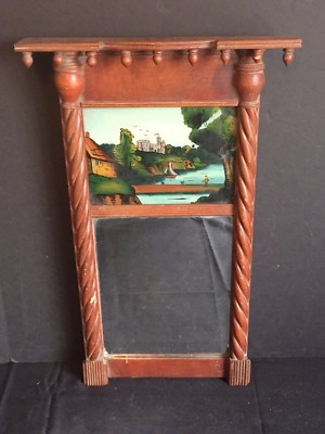 Antique Federal Split Column Mirror w/ Reverse Painting on Glass ...