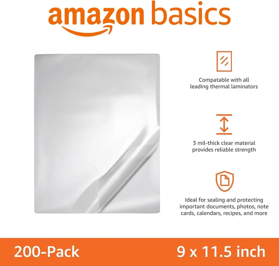 Clear Thermal Laminating Plastic Paper Laminator Sheets - 9 X 11.5-Inch ...