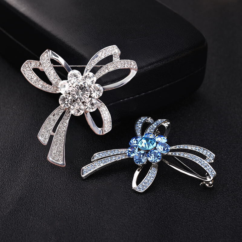 Fashion Blue Crystal Rhinestone Bow Brooches Women Coat Jewelry Party ...
