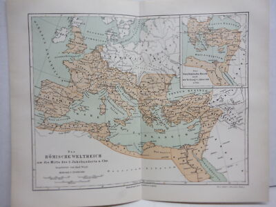 Meyers Antique Colored Map of DAS ROMISCHE WELTREICH UM DIE MITTE DES 2 ...