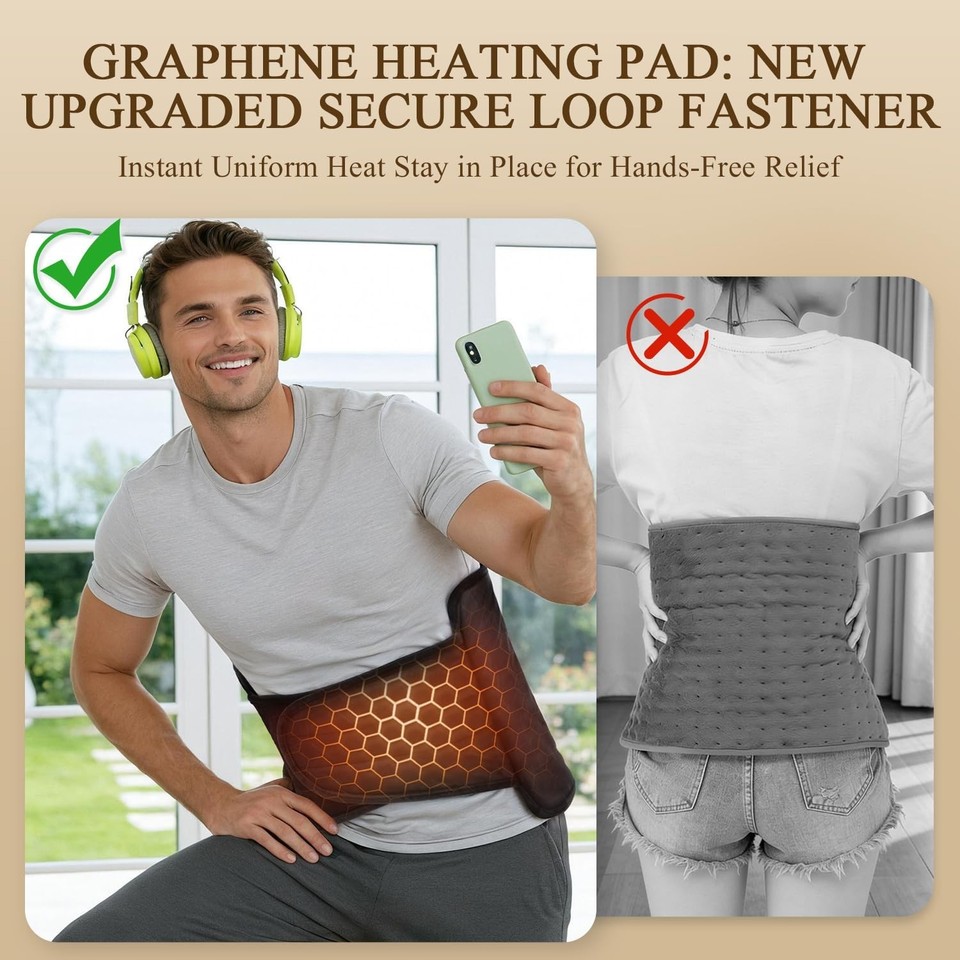 Lower Back Heating Pad: 2X Graphene Wrap Around Heat Pad for Deep Pain ...