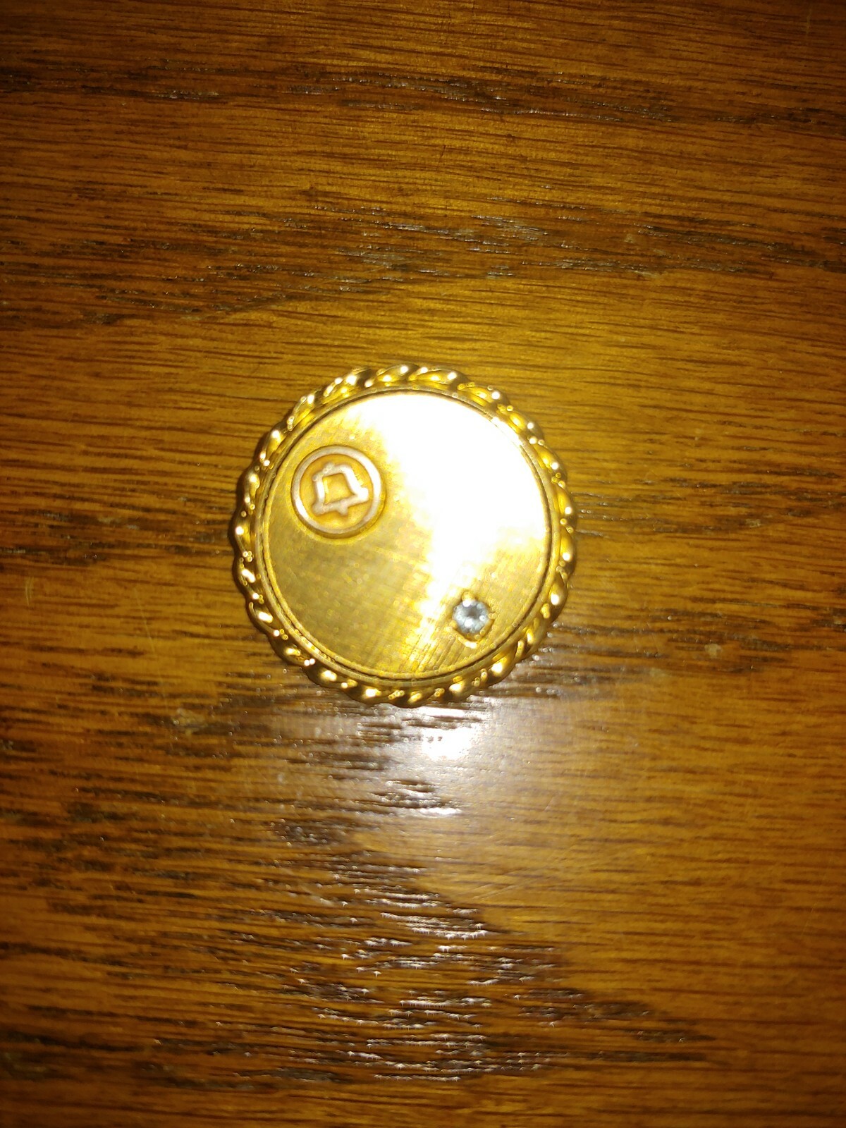Vintage NJ BELL TELEPHONE Circle Brooch Pin W blue St Gem vintage-nj-bell-telephone-circle-brooch-pin-w-blue-st-gem