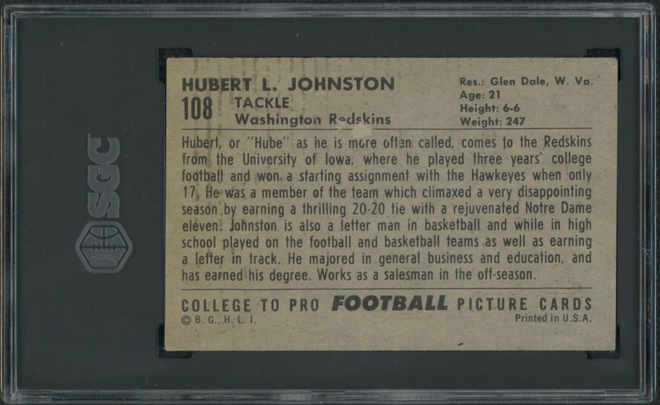 1952 Bowman LARGE #108 Hubert Johnson Johnston Iowa Hawkeye SGC 3.5 | eBay
