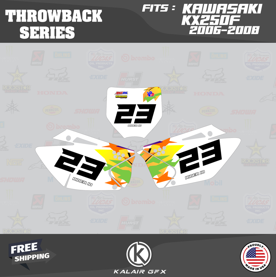 Graphics Kit for Kawasaki KX250F (2006-2008) Throwback Series - WHITE ...