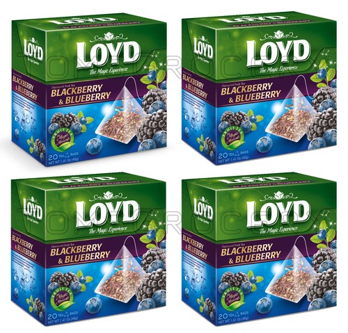 4 x LOYD Blackberry & Blueberry Flavor Fruit Tea Boxed 20 Pyramid Bags ...