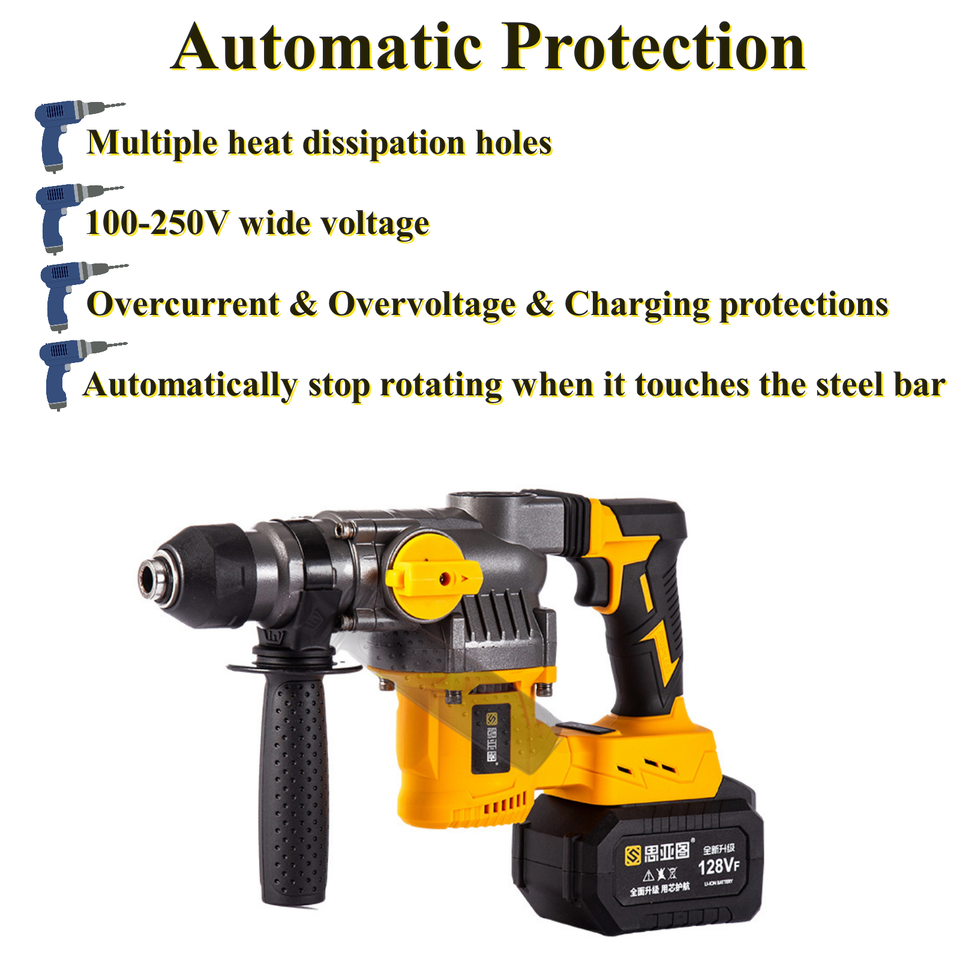 Cordless 21V Rotary Hammer Drill Brushless Motor w/ Drill Bit & Battery ...