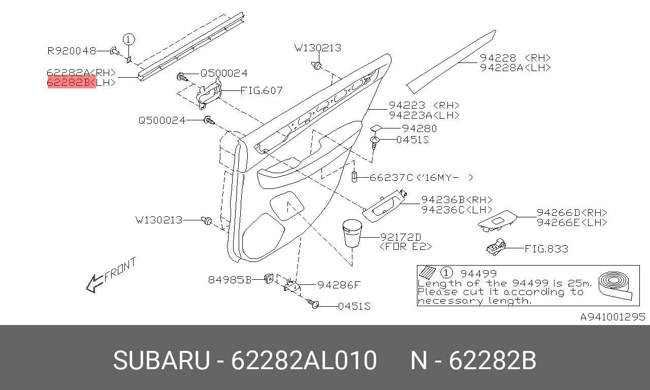 Genuine OE Wstr In Dr R Left Hand 62282AL010 for Subaru 62282-AL010 | eBay