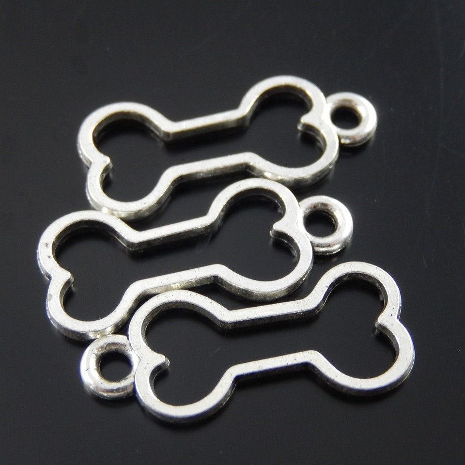 80pcs Vintage Style Silver Tone Alloy Bone Shape Charms Pendant 21*11 ...