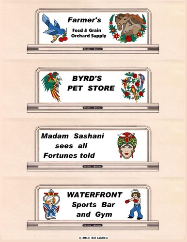Roadside billboards N or Z scale signs #25, Byrds Pet, Farmers Feed ...