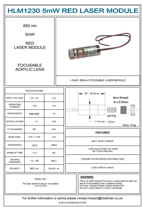 Laser Module Red Cross hair Line Diode Focusable Lens 650nm 5mW 3-5V UK ...