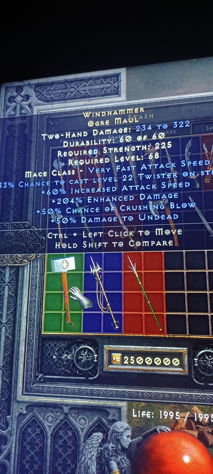 NON LADDER Diablo 2 II Resurrected D2R SC WINDHAMMER Unique Ogre Maul ...