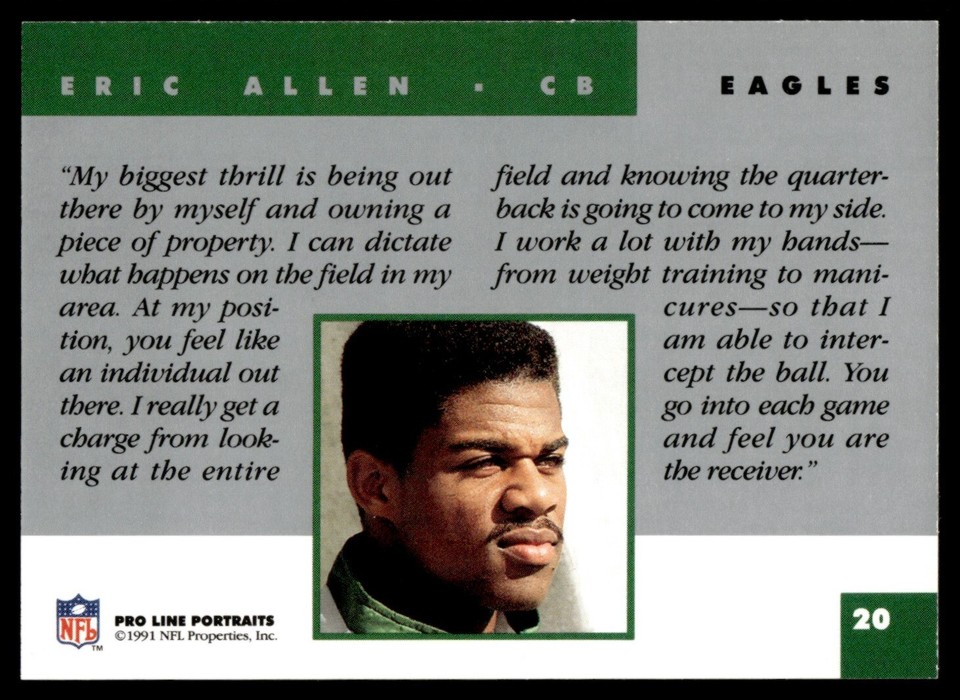 1991 Pro Line Portraits #20 Eric Allen Philadelphia Eagles | eBay