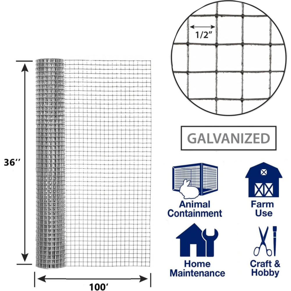Hardware Cloth 36''/48'' 100' 1/2'' 19 Gauge Galvanized After Welding ...