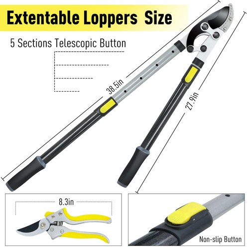 3PCS Extendable Anvil Loppers Shears Set, Branch Cutters Heavy Duty ...