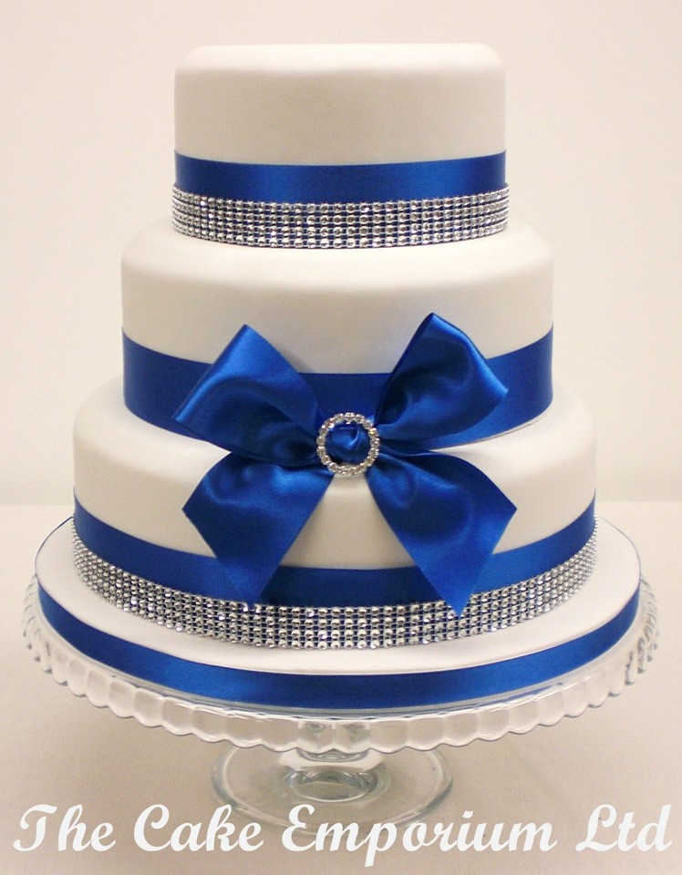 WEDDING CAKE RHINESTONE ROUND BUCKLE – DOUBLE SATIN & TRIM RIBBON CAKE ...