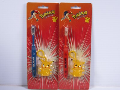 Vintage 90s Pokemon Pikachu Toothbrush Blue & Red 2 Pcs Set Nintendo | eBay