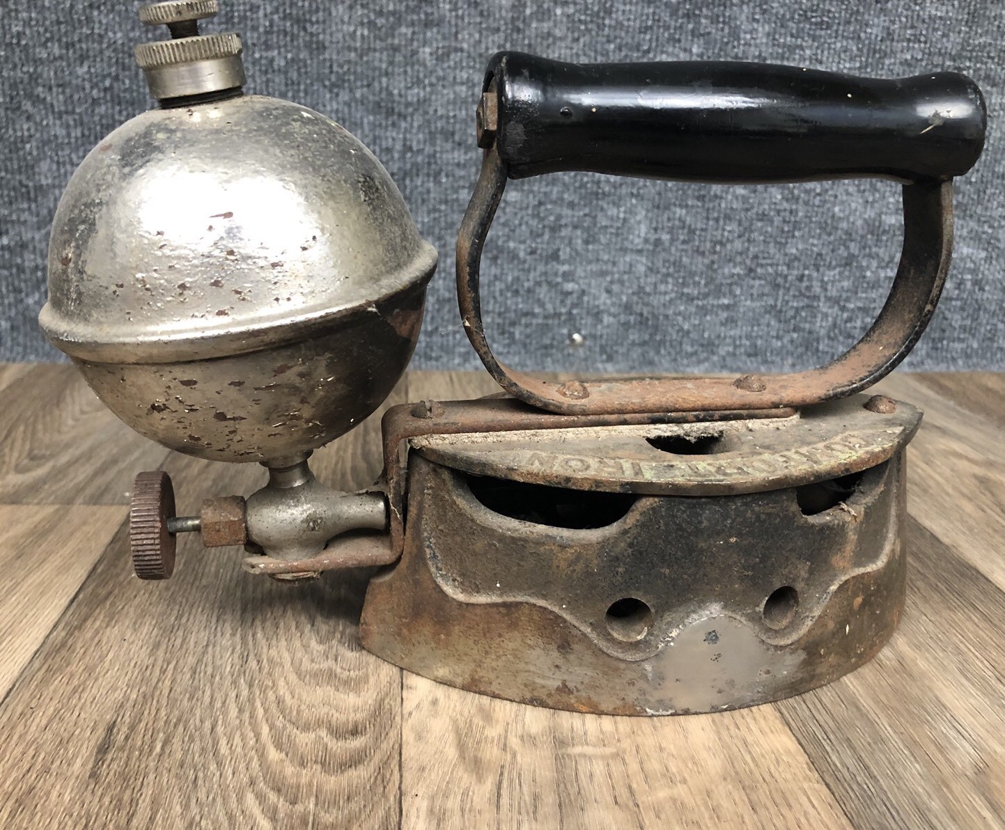 Vintage Antique Comfort Iron Self Heating Steampunk Gas Fuel Heated Sad ...