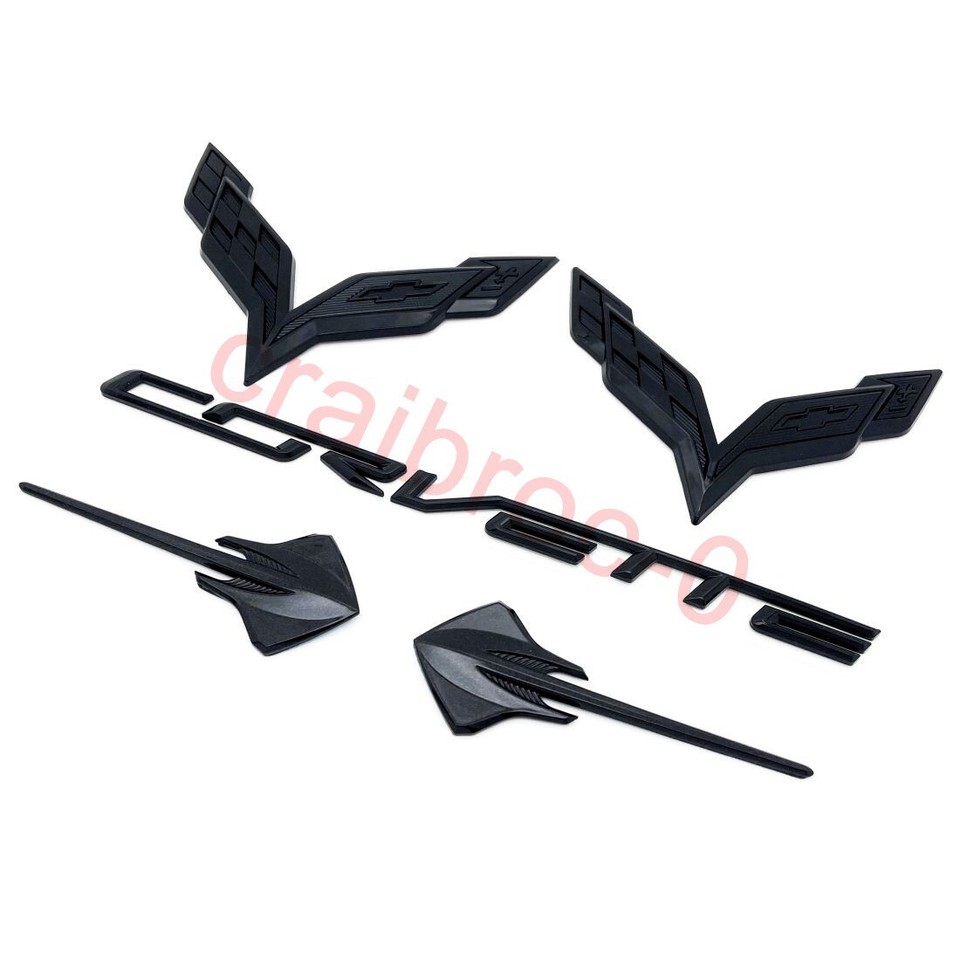 5PC Gloss Black Front Rear Stingray Cross Flags Emblem Kit 2014-2019 ...