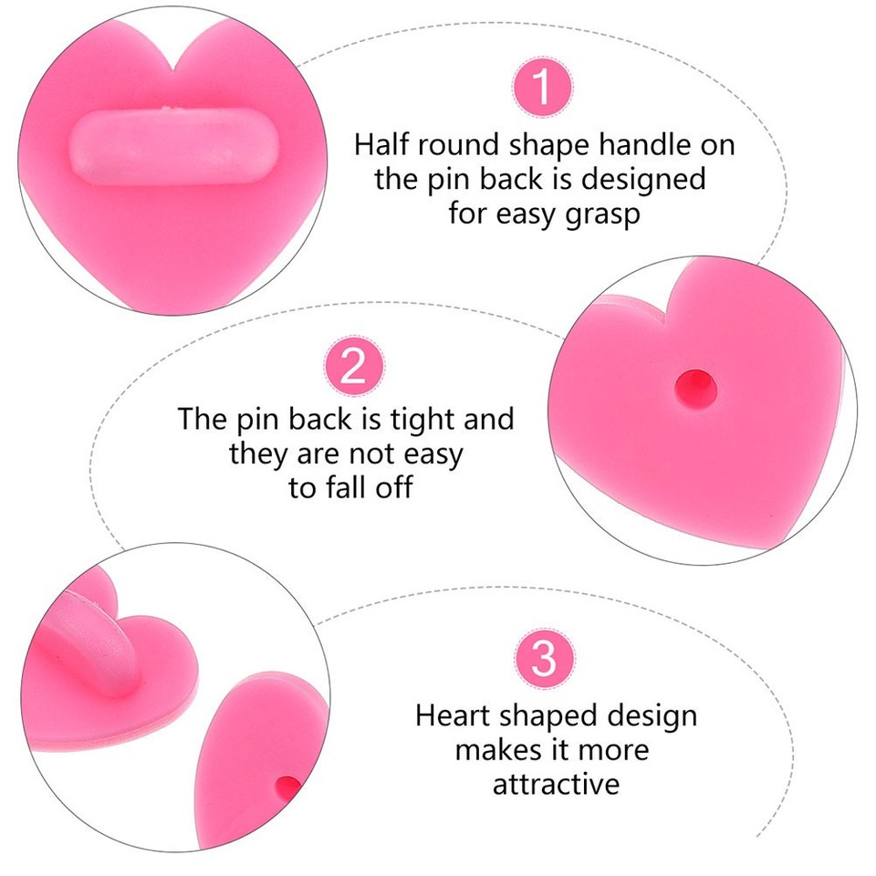 3 Count Rubber Pin Back Locking Backs Safety Brooch Heart Shape Locks ...