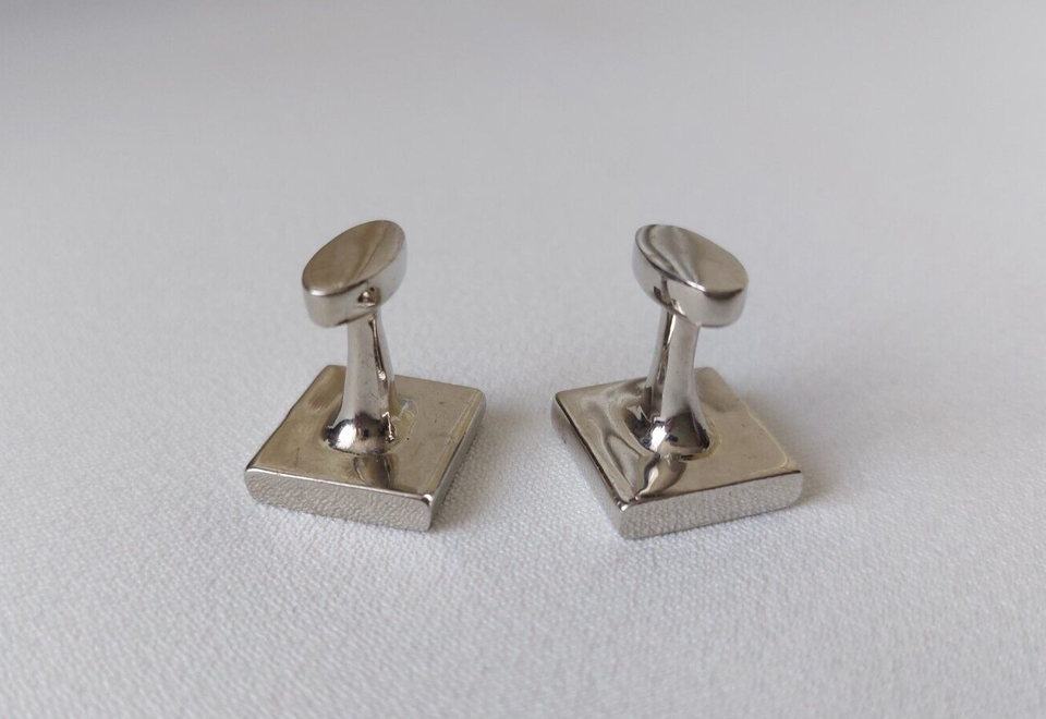 Modern Polished Steel Fixed Back Cufflinks | eBay UK