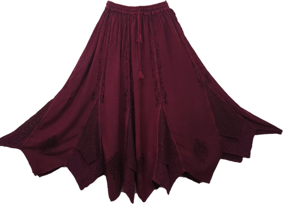 Maxi Skirt Medieval Handkerchief Rayon Embroidered One Size 10 12 14 16 ...